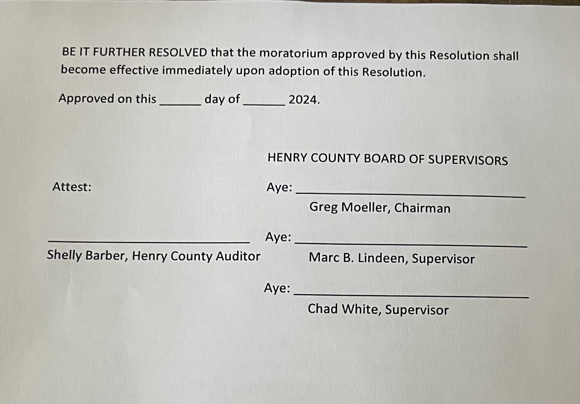 1st Reading of Temporary Moratorium Read at Henry County Supervisors ...